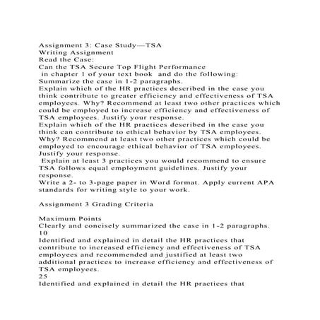 Assignment 3 Case Study—TSAWriting Assignment Read the Case .docx