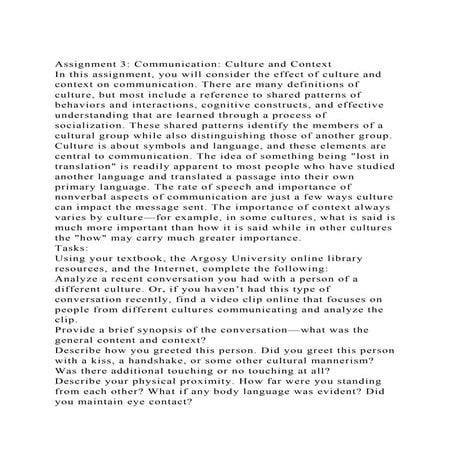 Assignment 3 Communication Culture and ContextIn this assignme.docx