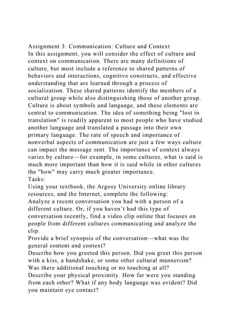 Assignment 2 Nonverbal Communication and CultureUsing the A.docx