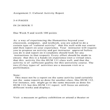 Assignment 3 Cultural Activity Report3-4 PAGES IN 24 HOUR.docx