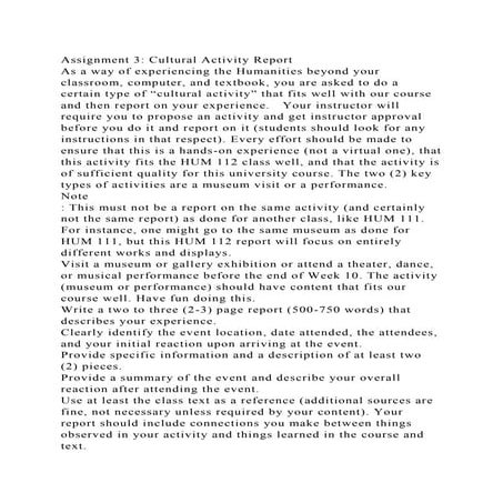 World Culture II Assignment Assignment 3 Cultural Activity Repo.docx