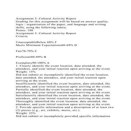 Assignment 3 Cultural Activity ReportGrading for this assignmen.docx