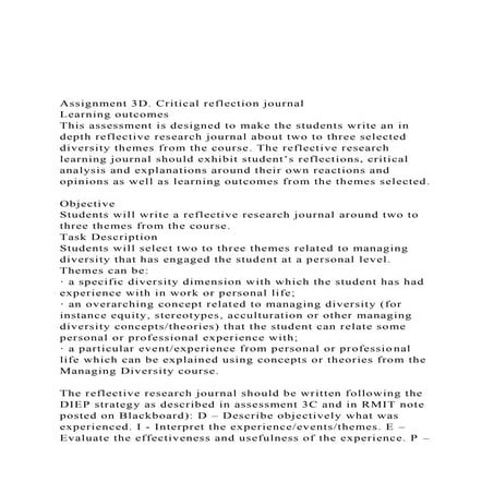 Assignment 3D. Critical reflection journal Learning outcom.docx