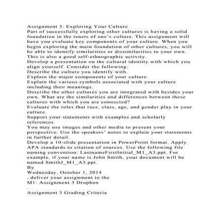 Assignment 3 Exploring Your CulturePart of successfully exploring.docx