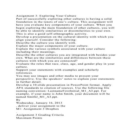 Assignment 3 Exploring Your CulturePart of successfully exploring.docx