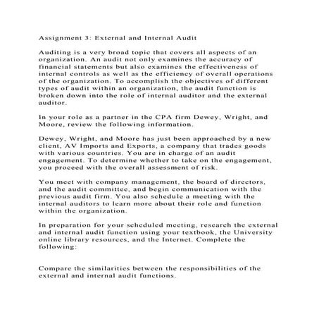 Assignment 3 External and Internal AuditAuditing is a very broa.docx
