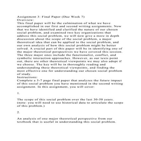 Assignment 3 Final Paper (Due Week 7)OverviewThis final paper .docx