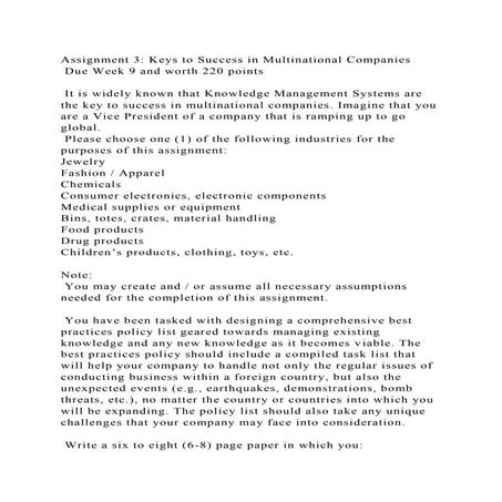 Assignment 3 Keys to Success in Multinational Companies Due Week .docx