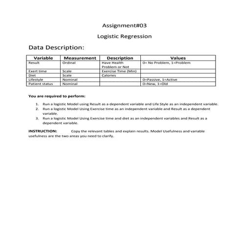 Assignment 3 logistic regression | PDF
