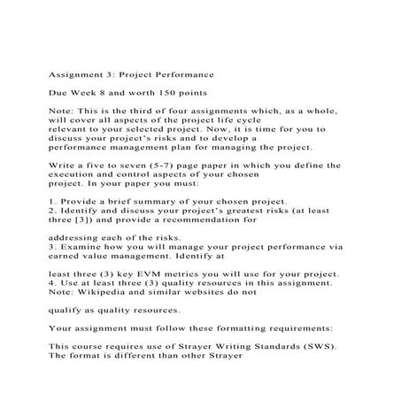 Assignment 3 Project PerformanceDue Week 8 and worth 150 .docx