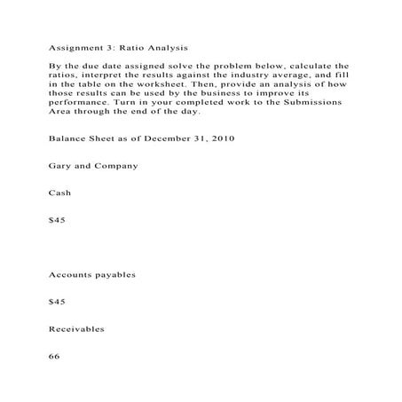 Assignment 3 Ratio AnalysisBy the due date assigned solve the p.docx