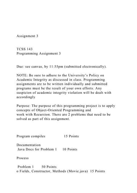 Assignment 3 Tcss 143 Programming Assignment 3 Docx