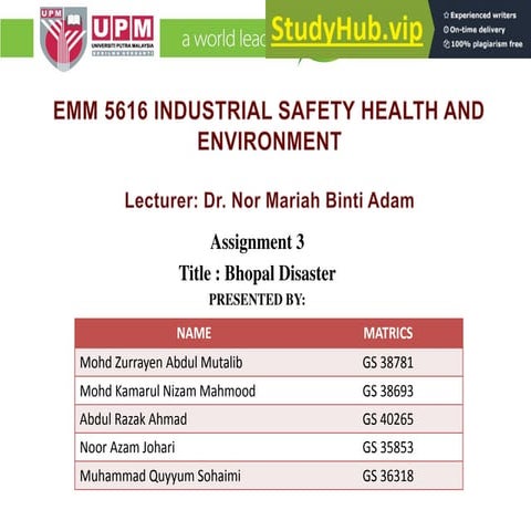 Assignment 3 Title Bhopal Disaster PRESENTED BY | PDF