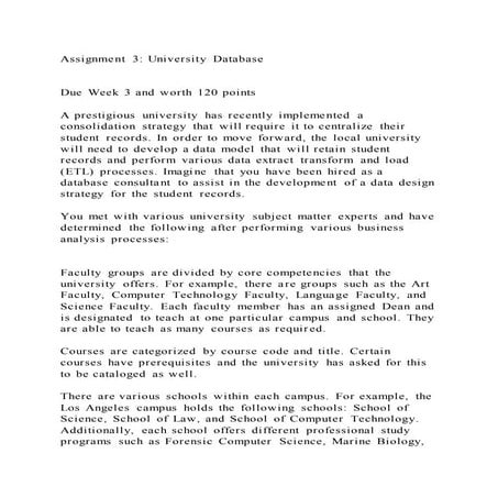 Assignment 3 University DatabaseDue Week 3 and worth 120 poin | PDF