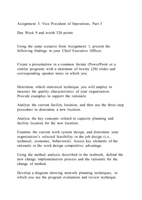 Assignment 3 Vice President Of Operations Part 3due Week 9 And Pdf