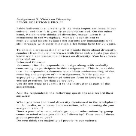 Assignment 3 Views on Diversity FOR SOLUTIONS PRO.Pablo.docx