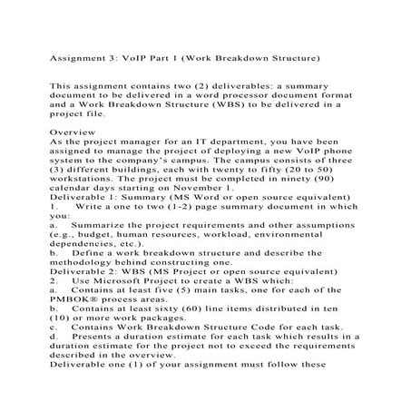Assignment 3 VoIP Part 1 (Work Breakdown Structure)This ass.docx ...