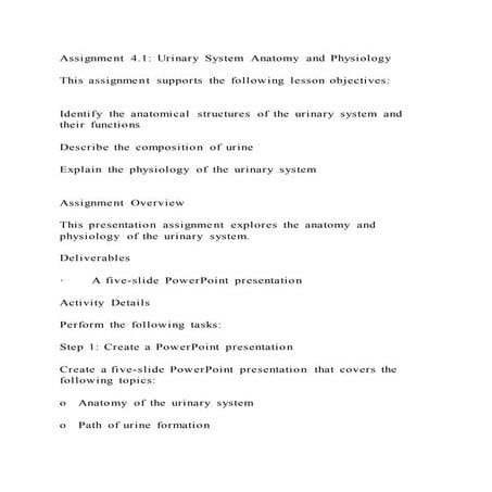 Assignment 4.1 Urinary System Anatomy and PhysiologyThis assign | DOCX
