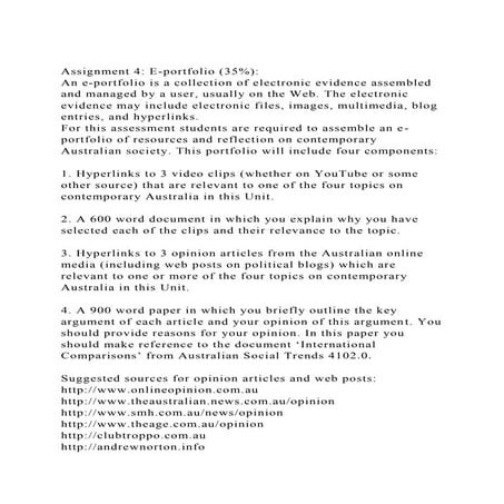 Assignment 4 E-portfolio (35) An e-portfolio is a collection .docx