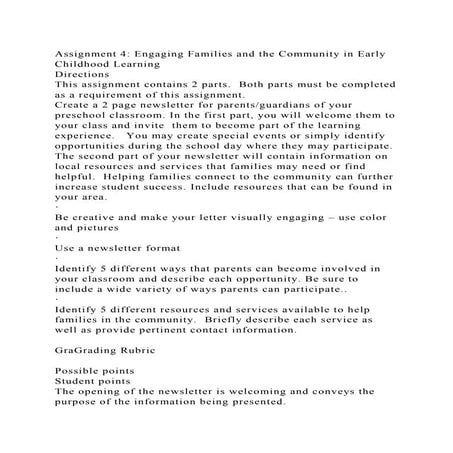 Assignment 4 Engaging Families and the Community in Early Childhood ...