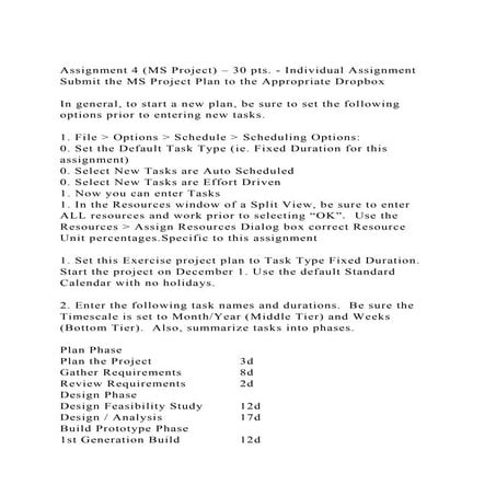 Assignment 4 (MS Project) – 30 pts. - Individual AssignmentSubmi.docx