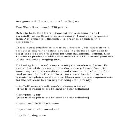 Assignment 4 Presentation of the ProjectDue Week 9 and wort.docx | Desktop Publishing | Computer ...