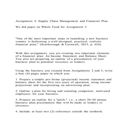 Assignment 4 Supply Chain Management and Financial PlanWe d | PDF