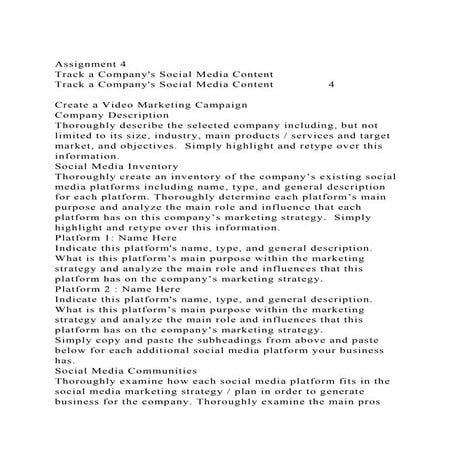 Assignment 4Track a Companys Social Media Content Track a Com.docx ...