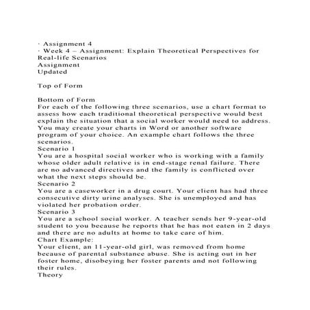 · Assignment 4· Week 4 – Assignment Explain Theoretical Perspec.docx