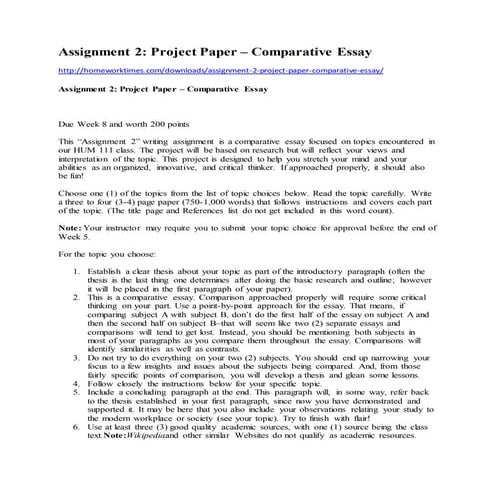 Assignment 2: Project Paper – Comparative Essay | DOCX | Educational ...
