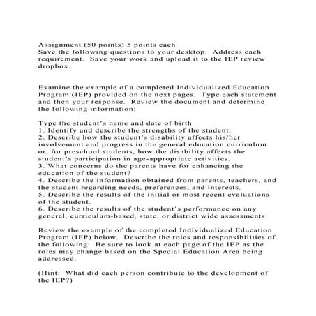Assignment (50 points) 5 points eachSave the following questions.docx