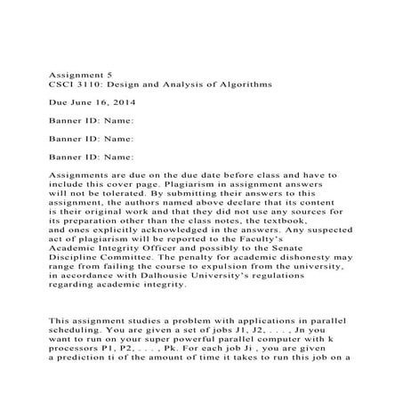 Assignment 5CSCI 3110 Design and Analysis of Algorithms.docx