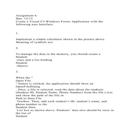Assignment 6 Due 1213create A Visual C Windows Forms Applicadocx 0281