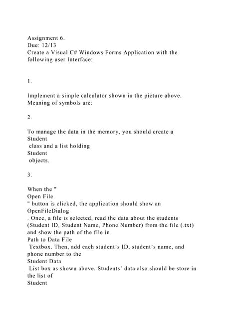Assignment 6 Due 1213create A Visual C Windows Forms Applicadocx 0281