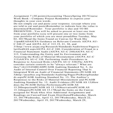 Assignment 7 (30 points)Accounting TheorySpring 2017Course Work Bo.docx