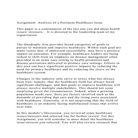 Assignment Analysis of a Pertinent Healthcare IssueThis pap.docx ...