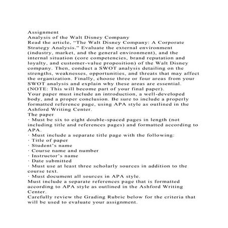 AssignmentAnalysis of the Walt Disney CompanyRead the article,.docx