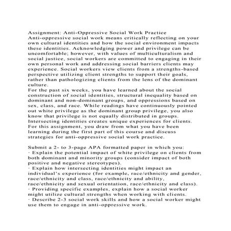 Assignment Anti-Oppressive Social Work PracticeAnti-oppressive .docx
