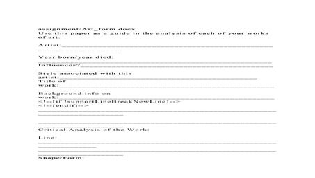 Artists project worksheets