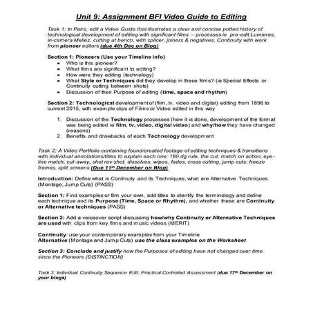 Assignment bfi video guide to editing | PDF