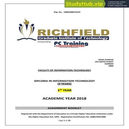 ASSIGNMENT BOOKLET 2018 DIPLOMA IN IT 3 YEARS 1ST YEAR | PDF