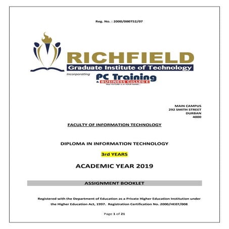 Assignment booklet 2019 dit 3 years (3rd year) | PDF