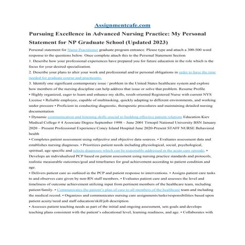 Pursuing Excellence in Advanced Nursing Practice: My Personal Statement ...