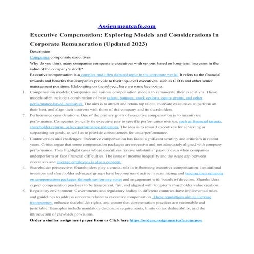 Executive Compensation: Exploring Models and Considerations in ...
