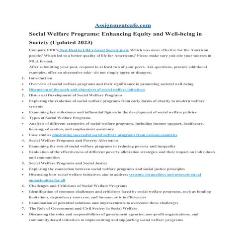 Social Welfare Programs: Enhancing Equity and Well-being in Society | DOCX