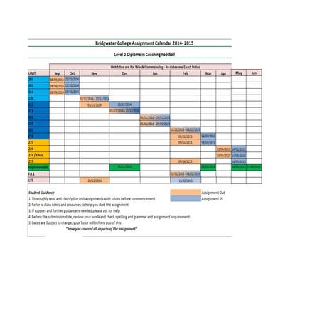 Assignment calendar level 2 word | DOCX