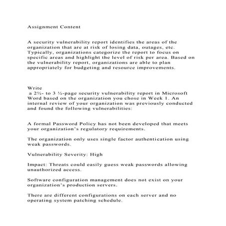 Assignment ContentA security vulnerability report identifies t.docx