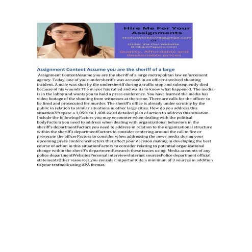 Assignment Content Assume you are the sheriff of a large.docx | Law