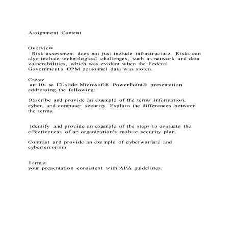 Assignment ContentOverview Risk assessment does not just | PDF