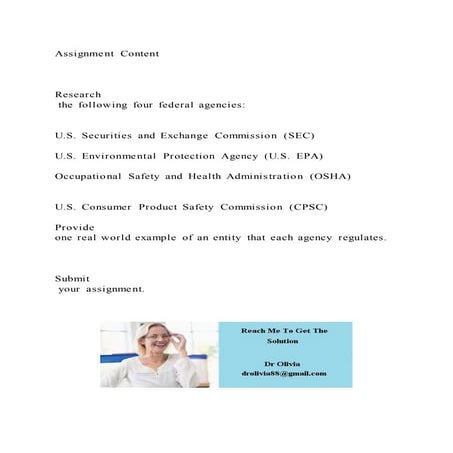 Assignment ContentResearch the following four federal agen | DOCX